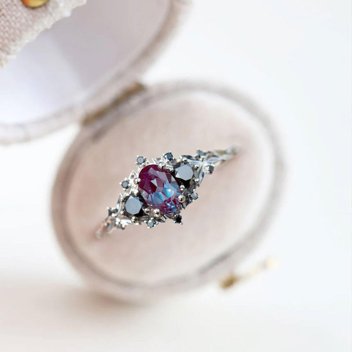 Unique Oval Shaped Lab Ruby Wedding Ring Band White Gold Briar Rose Three Stone Ruby Engagement ...