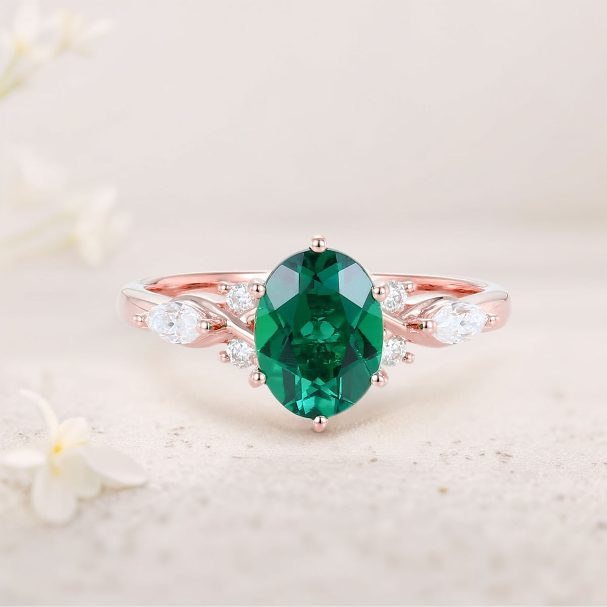 Unique Oval Emerald Split Shank Engagement Ring – Loveden Jewelry