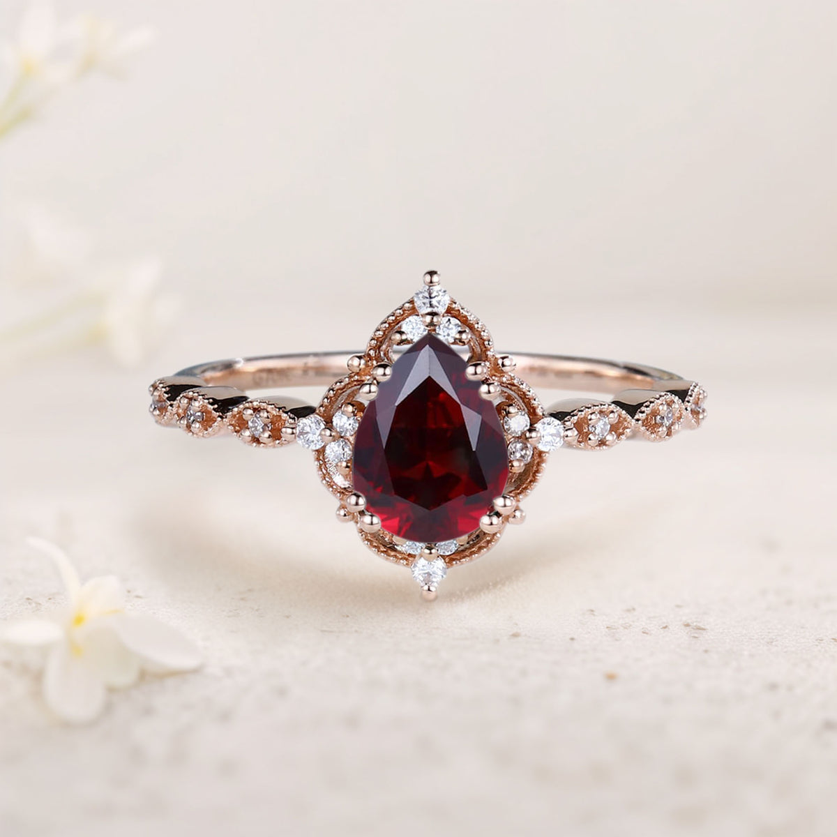 Vintage Pear Ruby Engagement Ring Bridal Ring – Loveden Jewelry