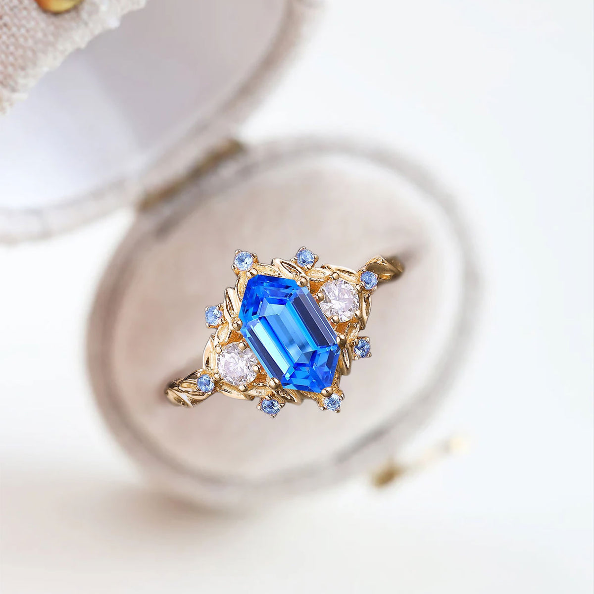 Unique Three Stone Hexagon Lab Sapphire Engagement Ring – Loveden Jewelry